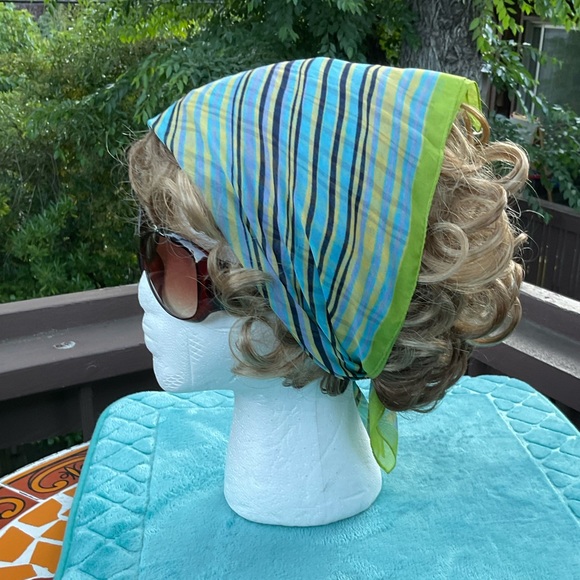 Cejon | Accessories | Cejon Teal Navy Green Striped Square Semi Sheer ...